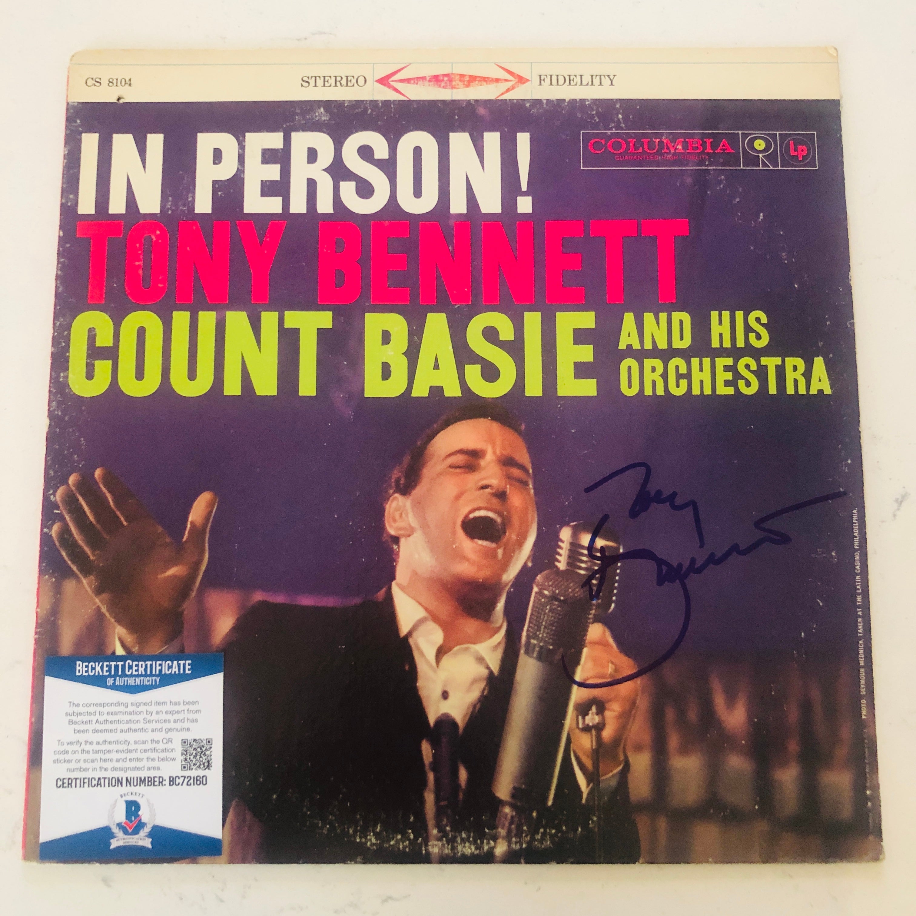 TONY BENNETT Autograph Signed "In Person'" Album Record LP Beckett Aut